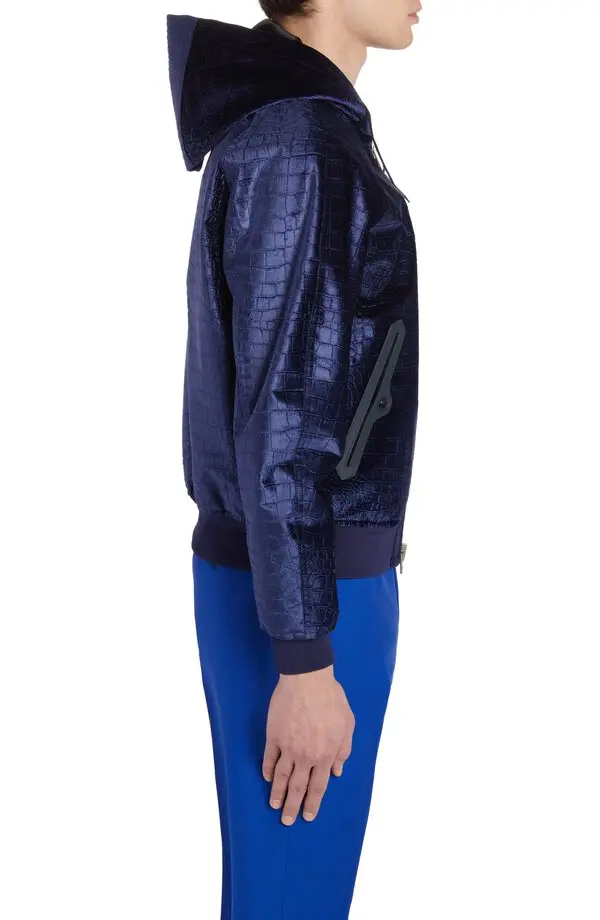 BELVET Croc-Embossed Leather Jacket Blue 【公式通販】